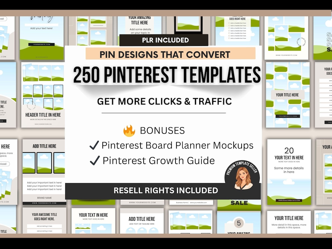 250 Pinterest Pin Templates Canva PLR, Editable Pin Template Bundle ...