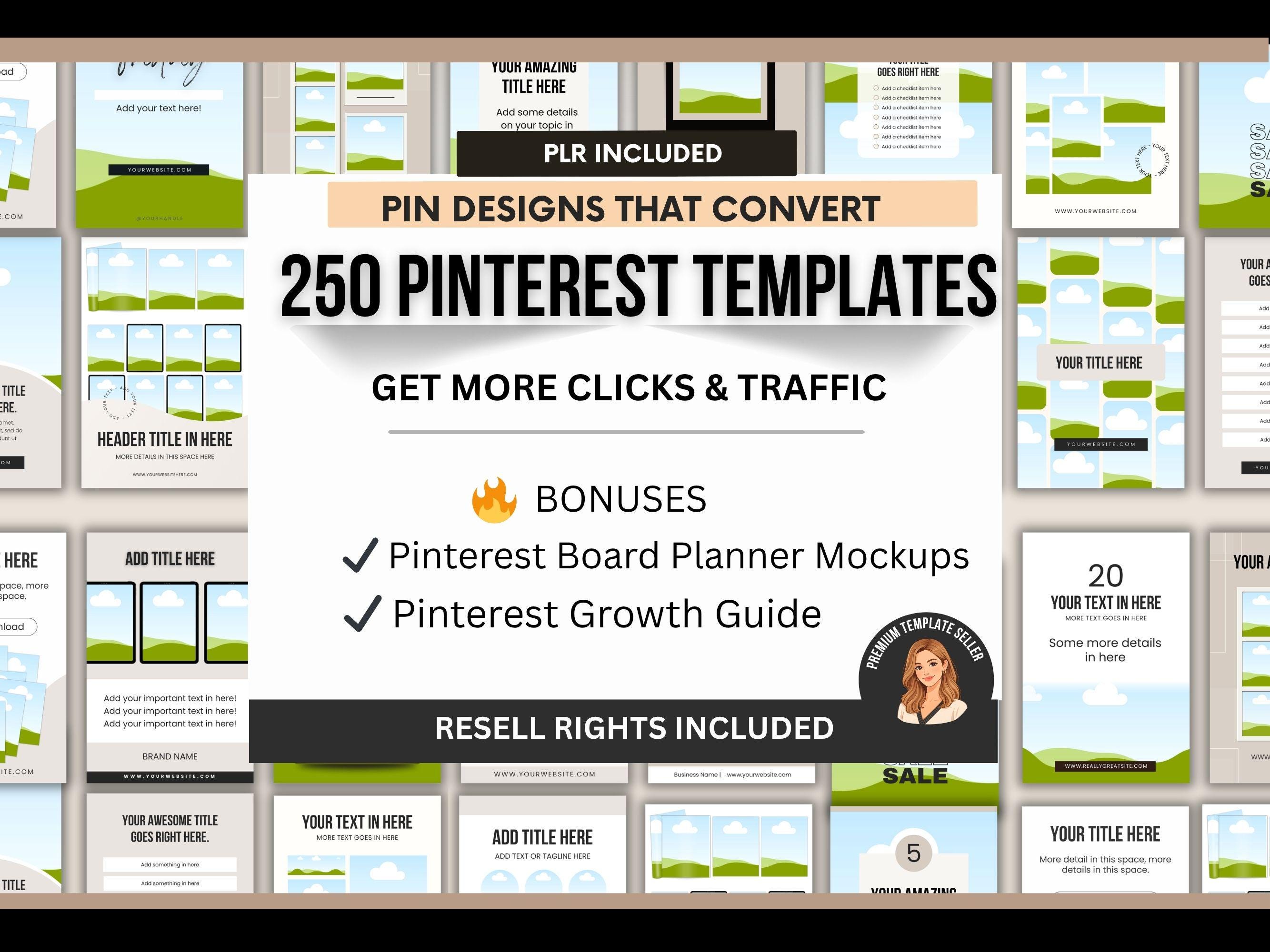 250 Pinterest Pin Templates Canva PLR, Editable Pin Template Bundle ...