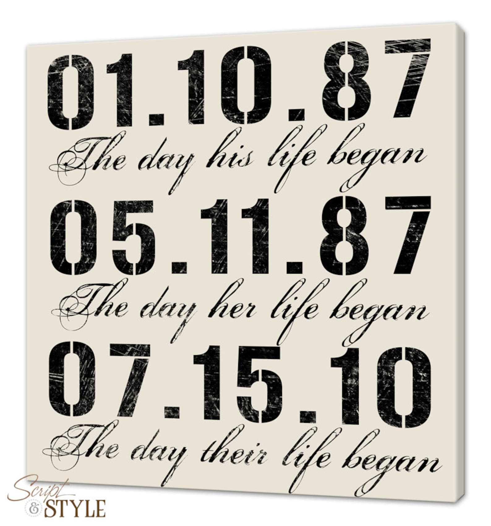Personalized Special Dates Canvas Wall Art, Important Dates Typography ...