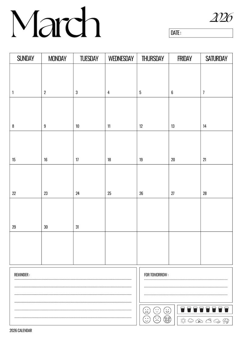 2026 Calendar Printable PDF | Aesthetic Minimalist Monthly Planner ...