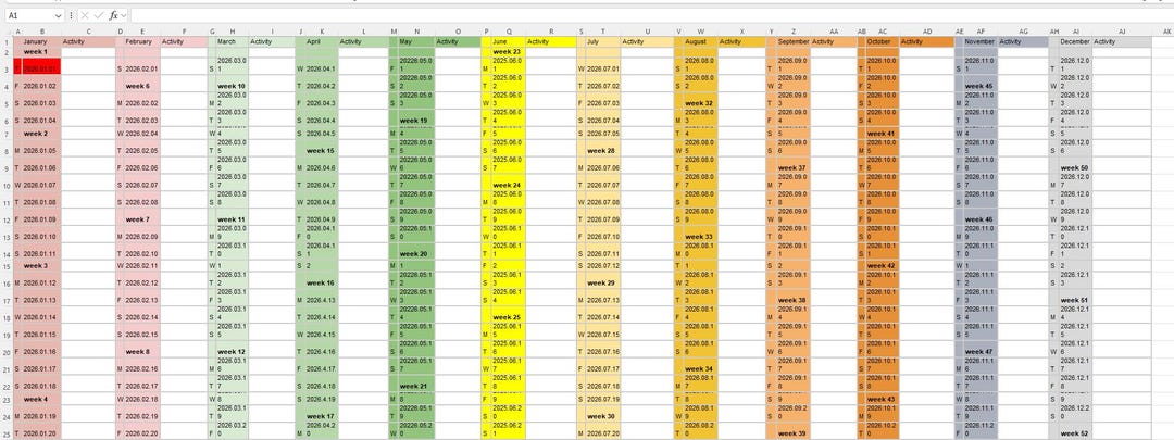 Year at a Glance Planner: ADHD Friendly Excel & Google Sheets - Etsy
