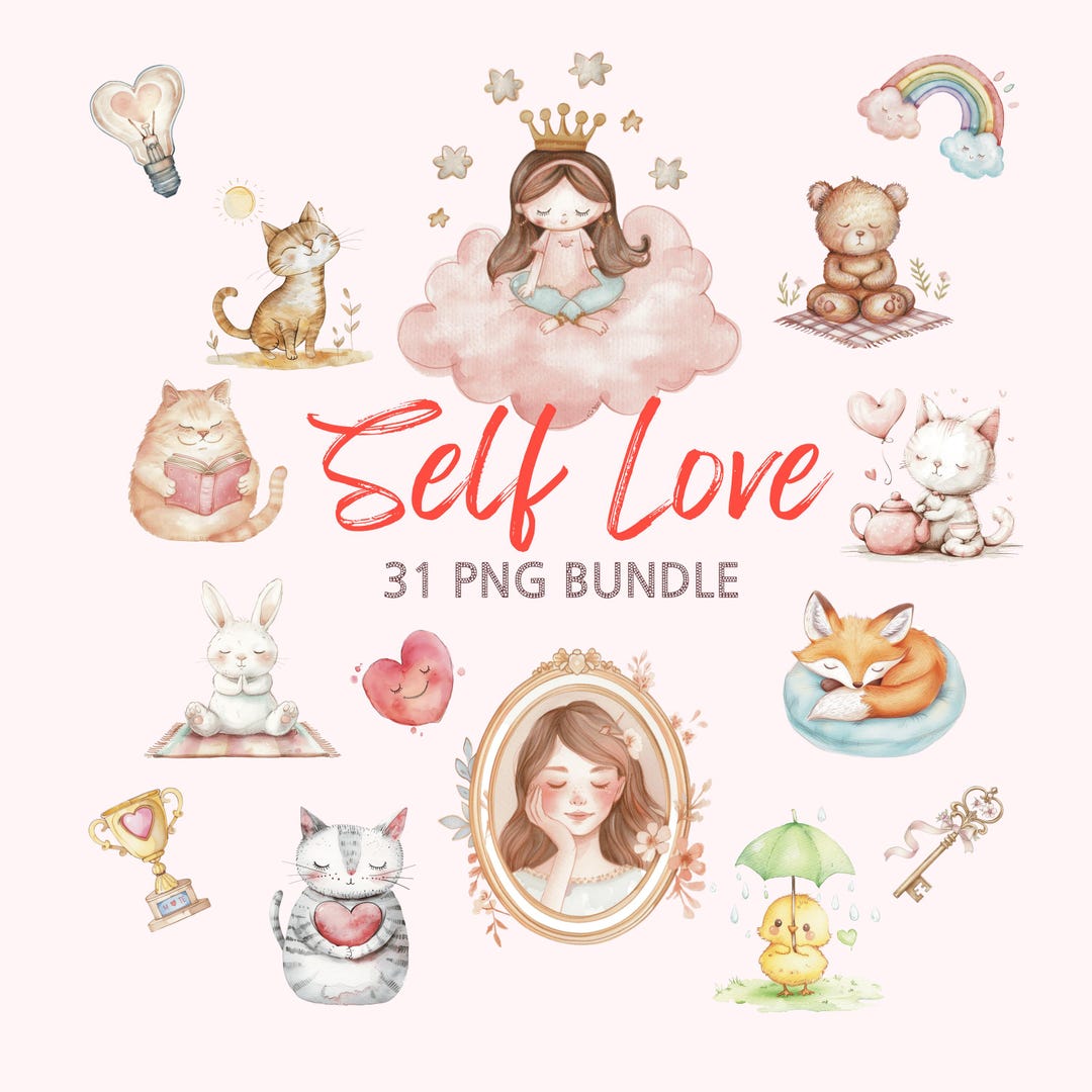 Self Love Clipart, Watercolor PNG Bundle, Mental Health Graphics ...