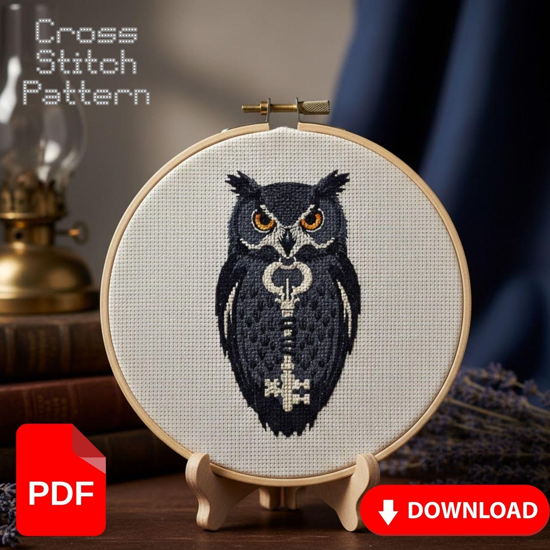 Owl Cross Stitch Pattern PDF, Nocturnal Bird Embroidery Design, Gothic ...
