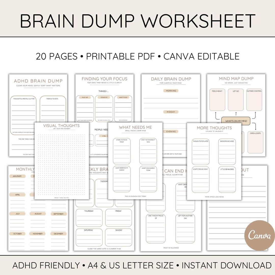 ADHD Brain Dump Template Printable Brain Dump Planner Brain Dump ...