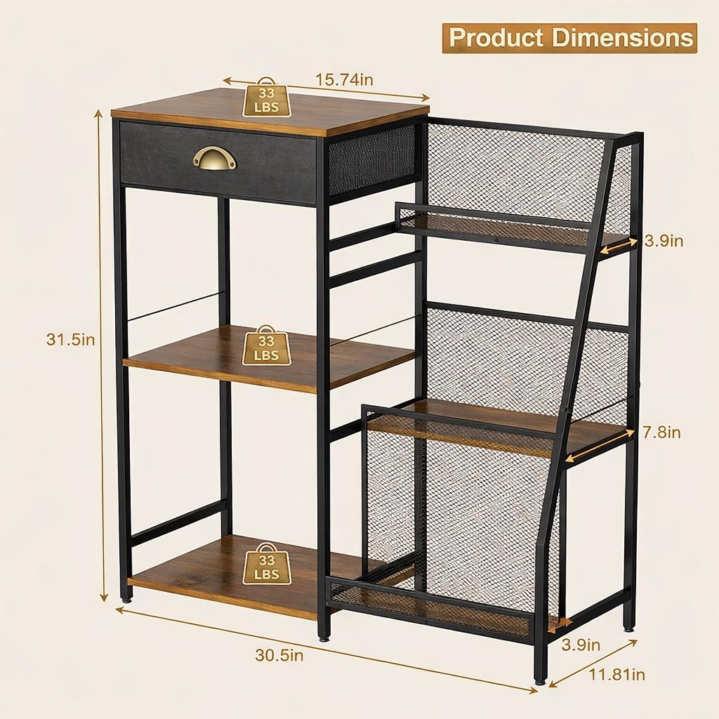 3-tier Liquor Cabinet Bar With Drawer, Wine Rack Shelf, Mini Bar for ...