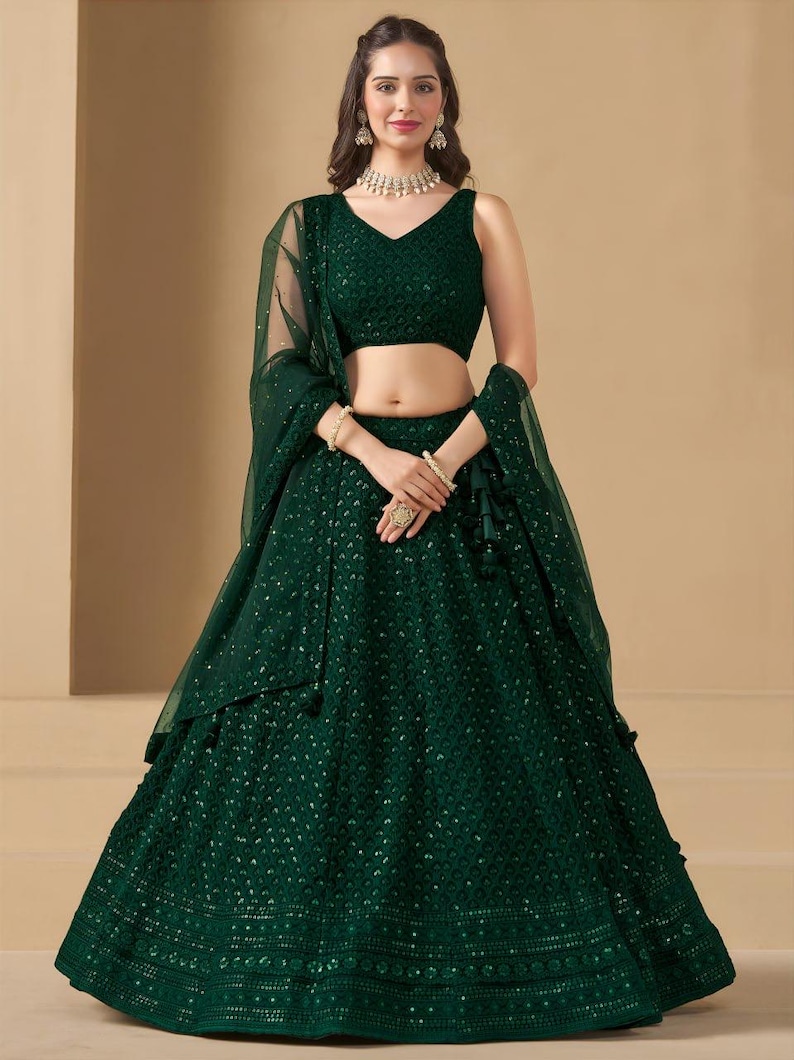 Emerald Green Lehenga Choli for Women, Designer Reception Indian Ethnic ...