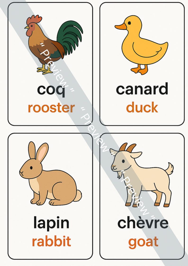 Educational Flashcards: Farm Animals | Bilingual French/english ...