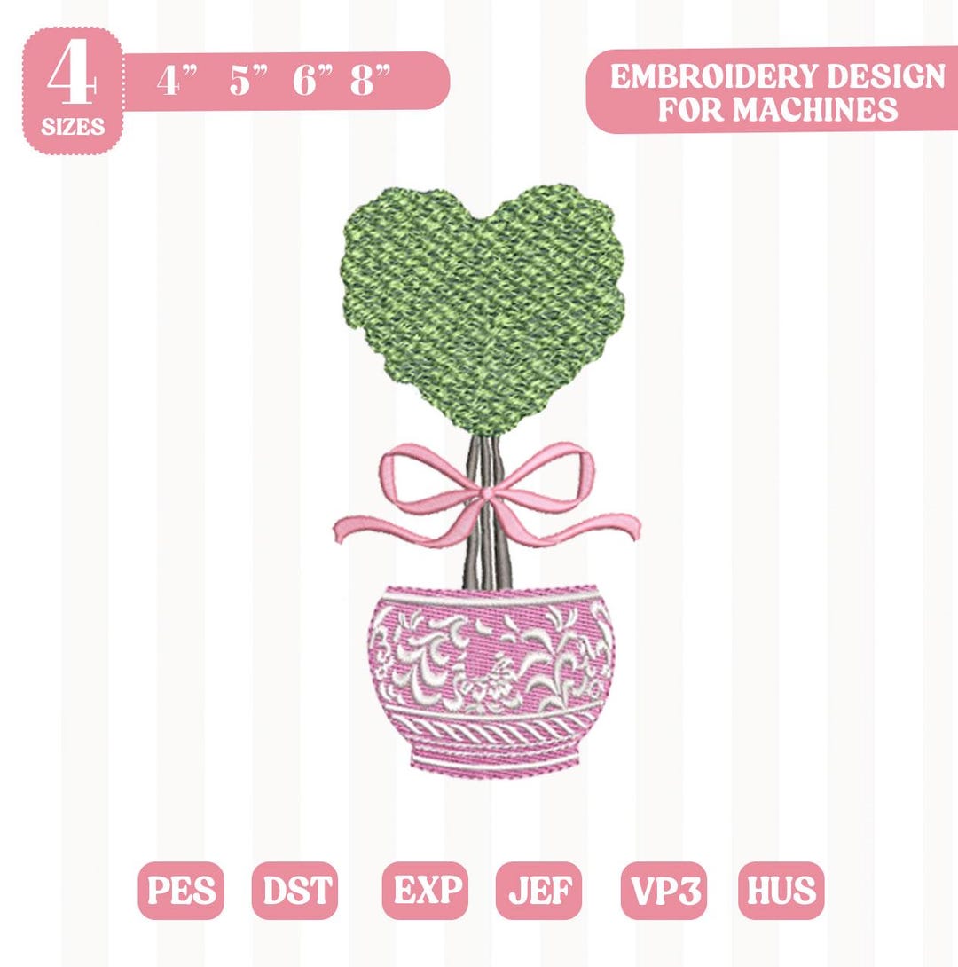 Chinoiserie Heart Topiary Tree Embroidery Design, Chinoiserie Heart ...