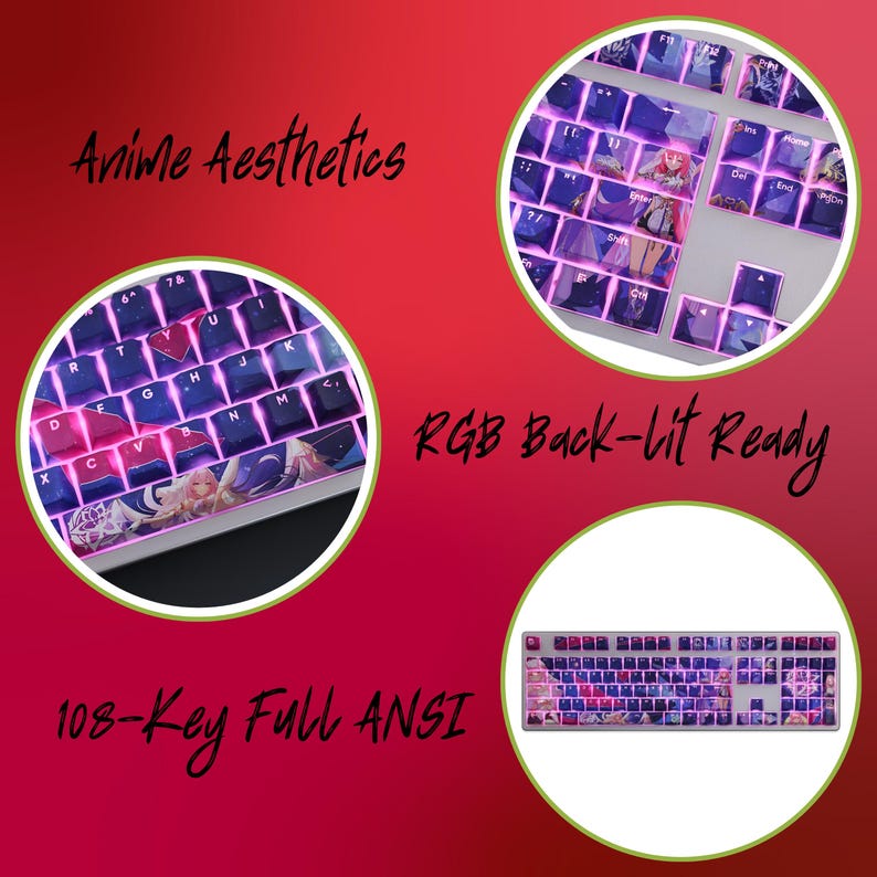Fantasy Pink Anime Keycaps 108 Keys, Anime Keycaps Set, Artisan Key ...