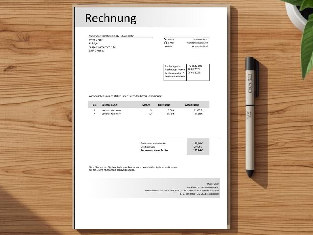 Excel Invoice Template – Small Businesses & Standard Taxation ...
