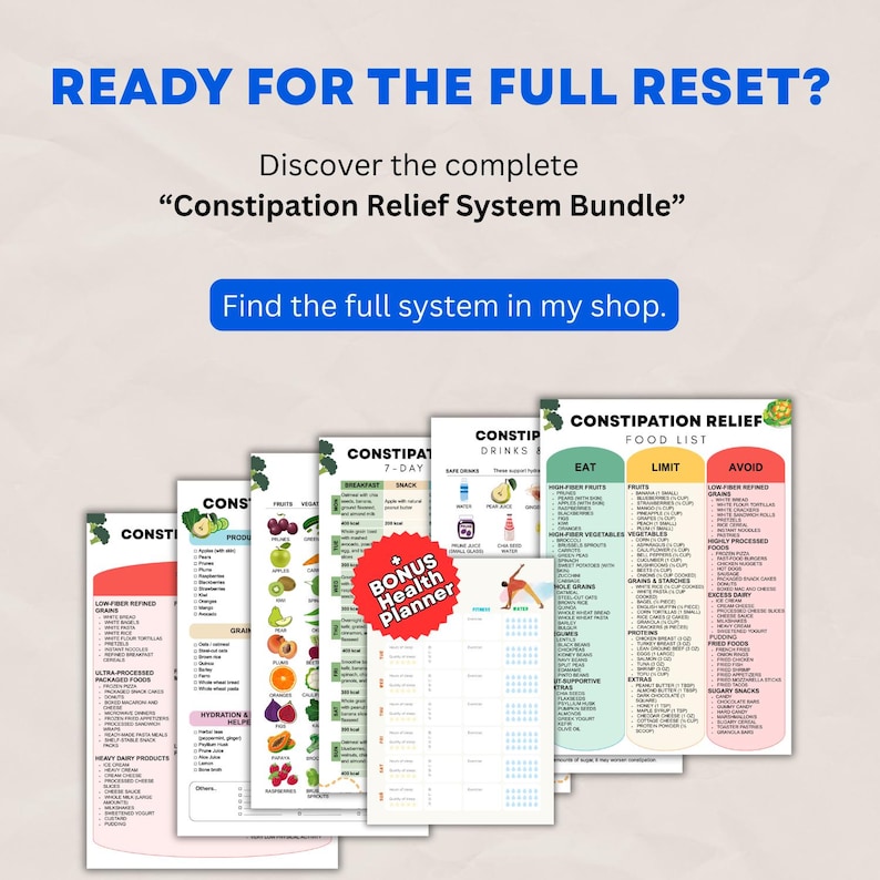Constipation Relief Food List Printable, High Fiber Diet Guide & Gut ...