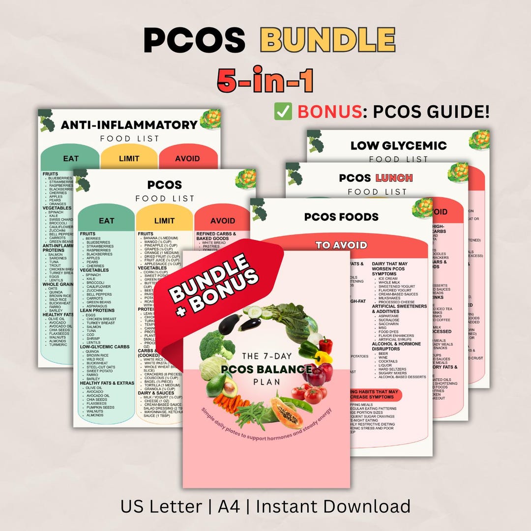 PCOS Food List Printable Bundle 5-in-1 + Bonus | Hormone Balance Foods ...
