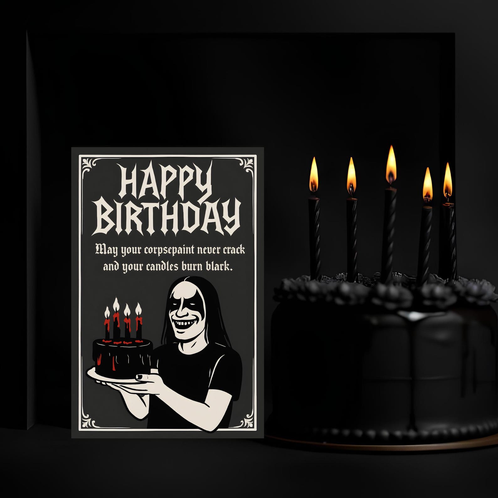 Funny Black Metal Birthday Printable Card 5x7 – Corpsepaint Metalhead ...