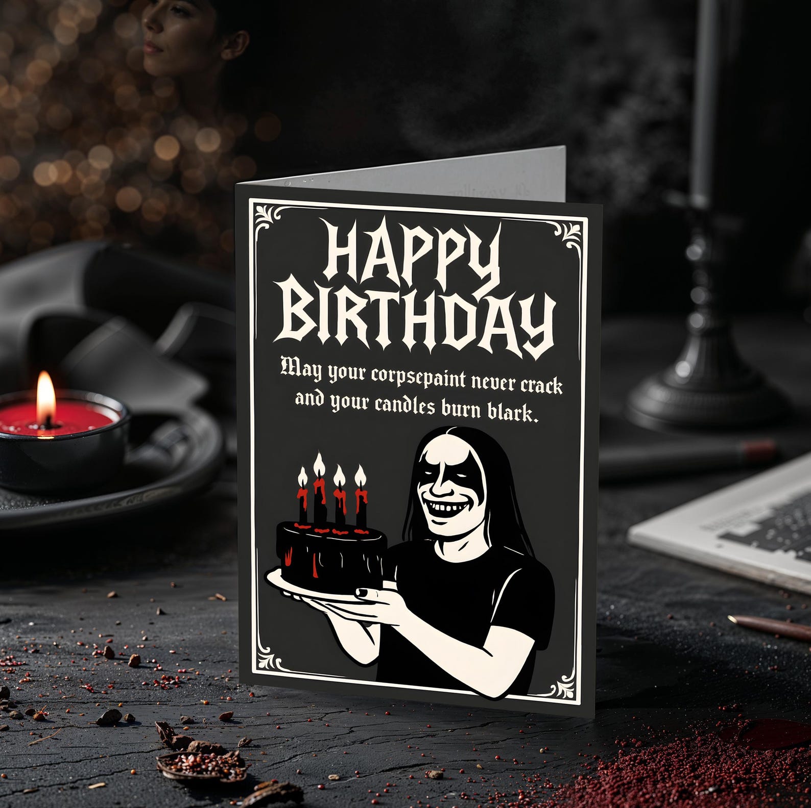 Funny Black Metal Birthday Printable Card 5x7 – Corpsepaint Metalhead ...