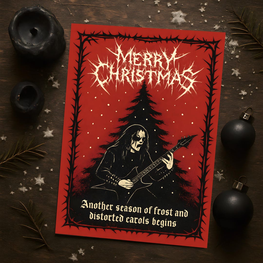 Printable Black Metal Christmas Card – Corpsepaint Guitarist, Gothic ...