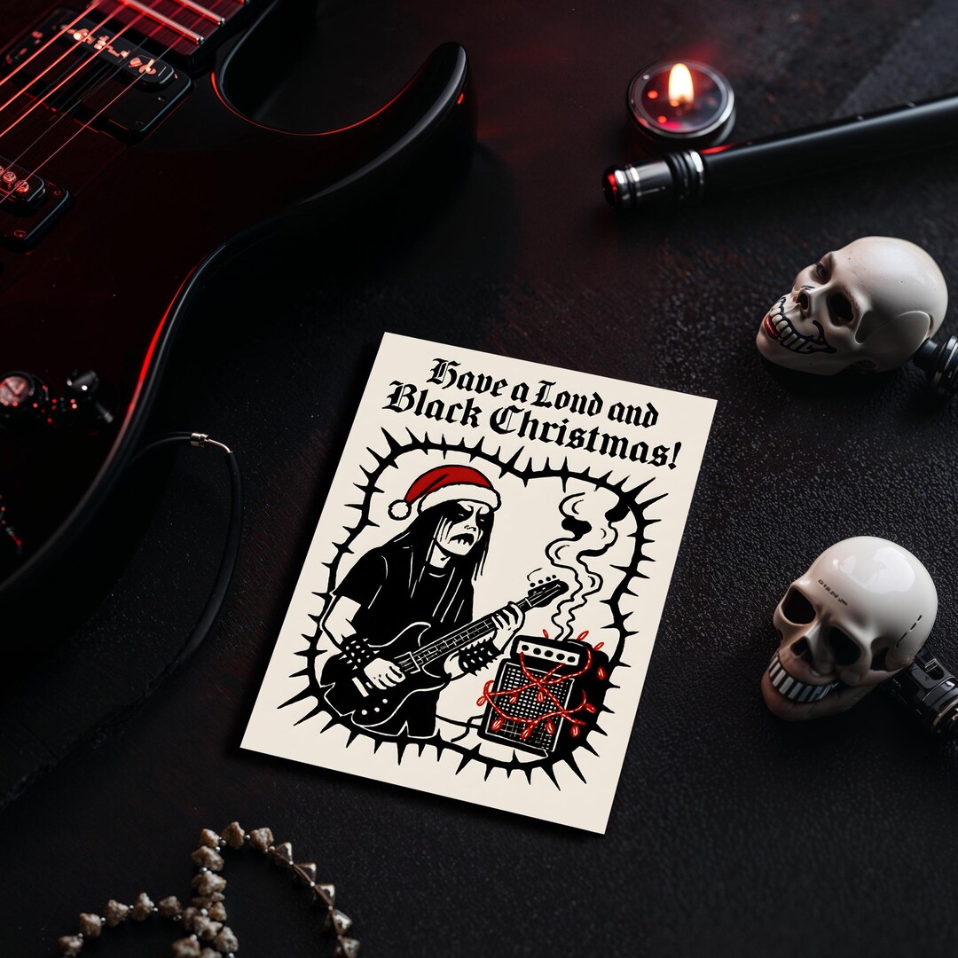 Black Metal Printable Christmas Card – Corpsepaint Guitarist, Gothic ...