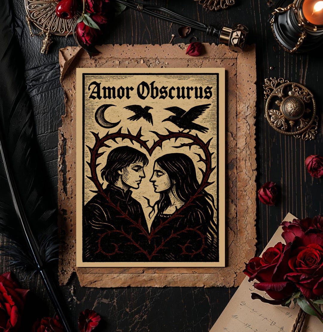 Gothic Valentine Printable Card 5x7 – Amor Obscurus Medieval Woodcut A ...
