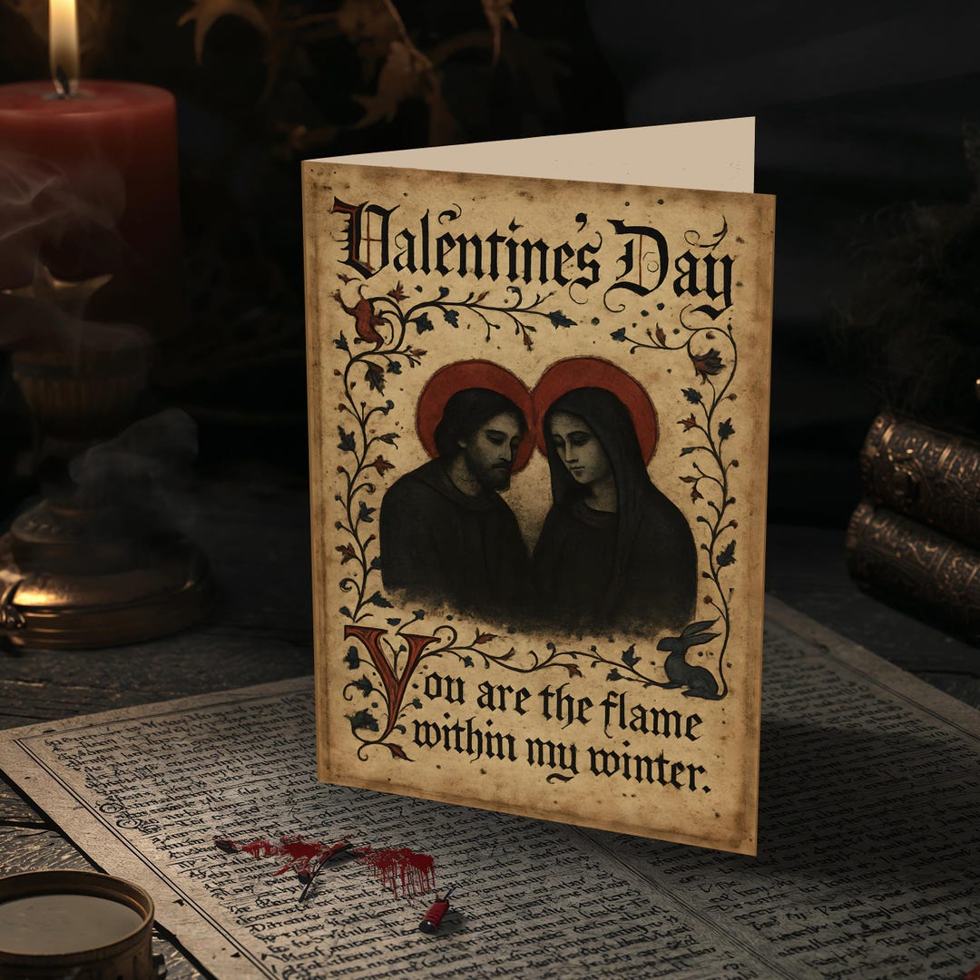 Dark Medieval Printable Valentine’s Card 5х7– Illuminated Manuscript ...