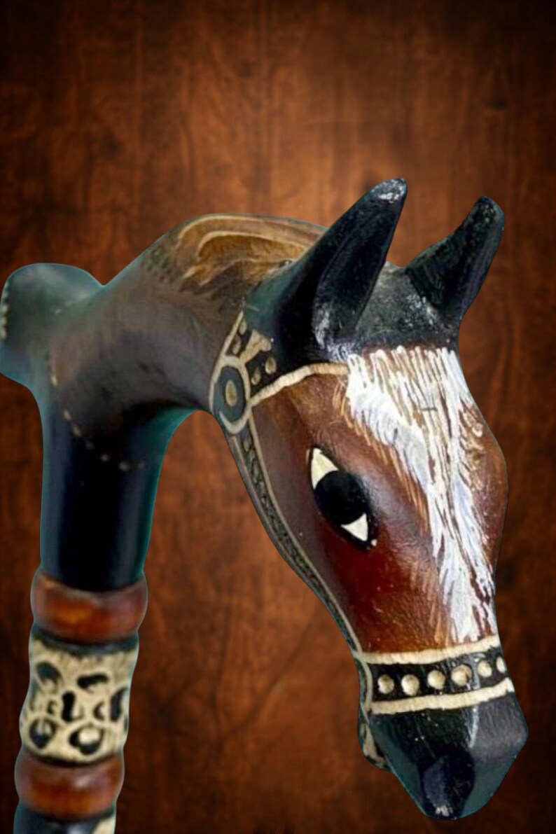 Walking Cane, Horse Head Hand Carved, Wooden Luxury Gift for Him ...