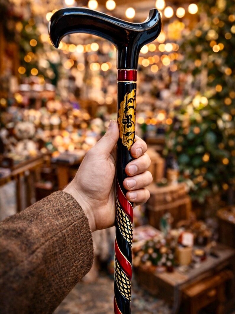 Hand Carved Walking Cane, Personalized Devrek Stick, Black & Pink ...