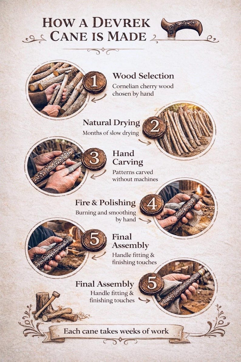 Hand Carved Walking Cane, Personalized Devrek Stick, Black & Pink ...