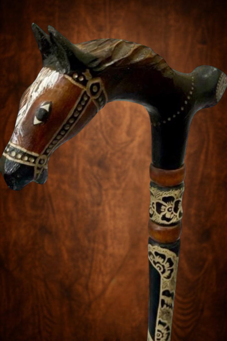 Walking Cane, Horse Head Hand Carved, Wooden Luxury Gift for Him ...