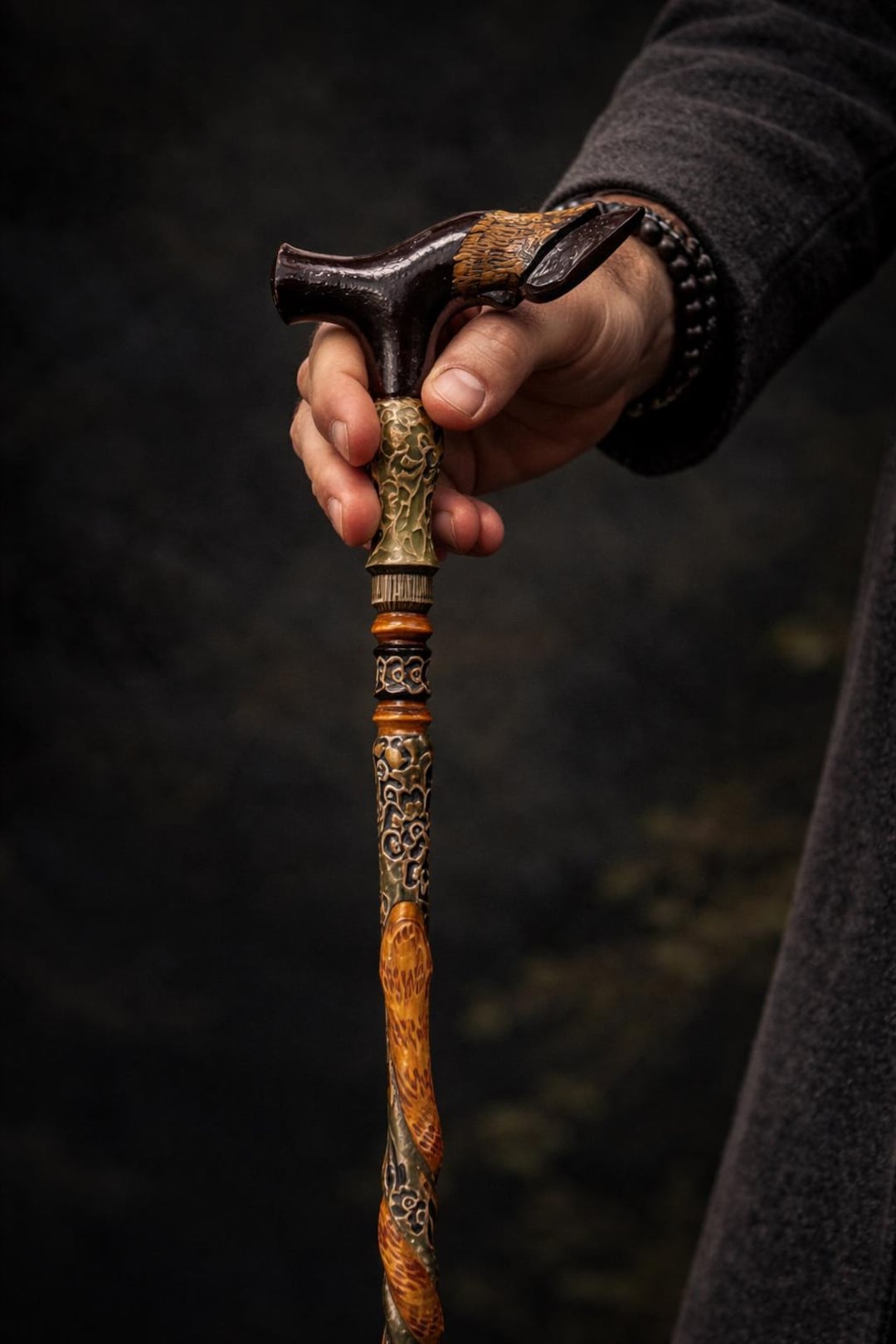 Goat Hoof Walking Stick, Hand Carved Wooden Cane, Artisan Collectible ...