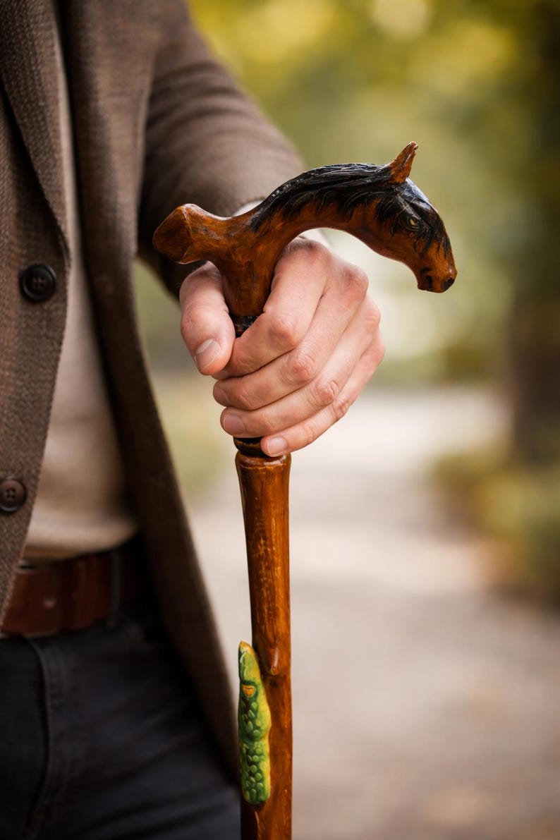 Horse Head Walking Cane,handmade Wooden Walking Stick,gift for Father ...