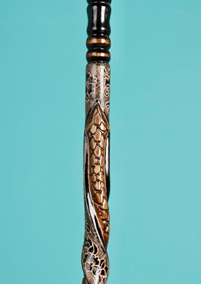 Handmade Wooden Walking Cane, Horse Head Handle, Black Cobra Design ...