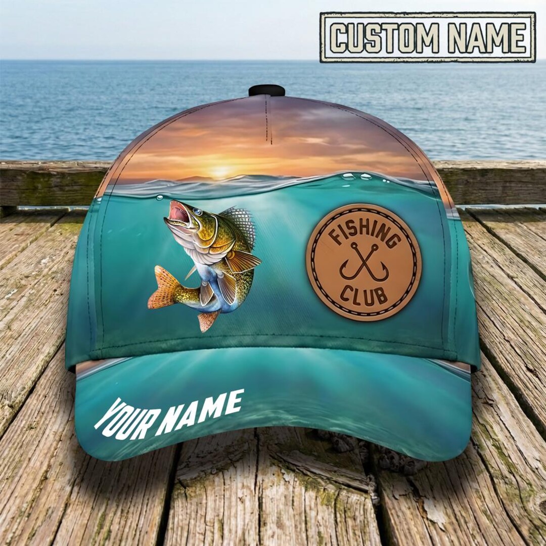 Personalized Walleye Fishing Hat, Custom Name Fishing Club Cap, Vintage ...