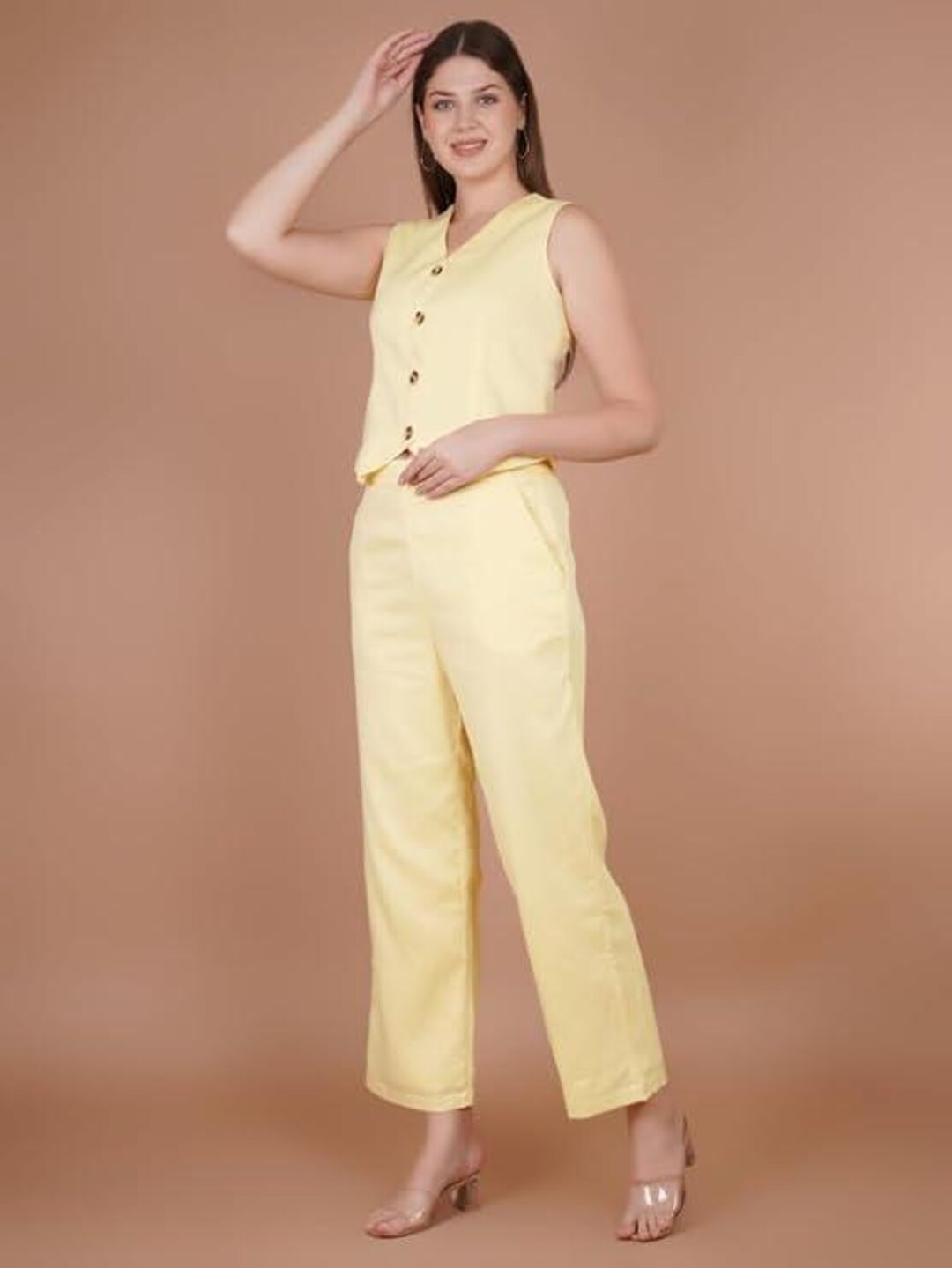 Sunshine Chic Co-ord Set for Women – Textured Lining Plain Crepe ...