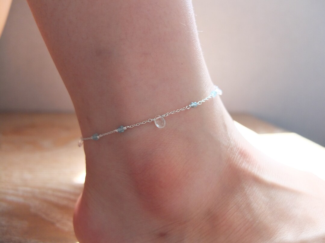 Paragata Anklet Aquamarine & Apatite Gemstone Anklet Dainty Chic ...