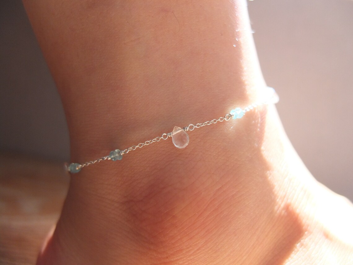 Paragata Anklet Aquamarine & Apatite Gemstone Anklet Dainty Chic ...