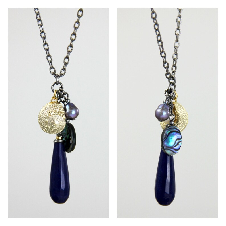 Ursula Pendant Purple Jade Stone Paua Shell Freshwater Pearl Gold Shell ...