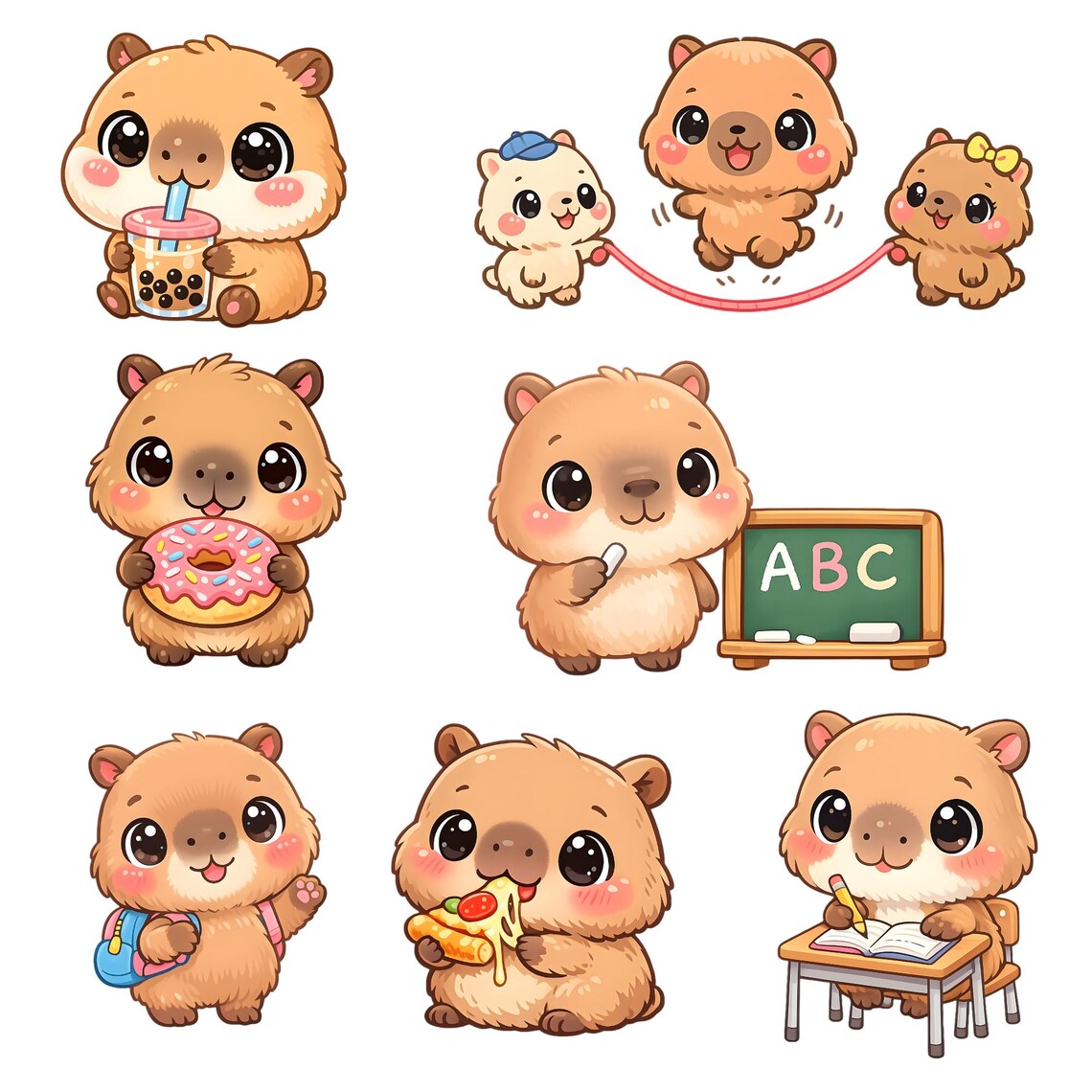 Capybara Clipart for School, Cute Kawaii Animal Digital Download, Kids ...