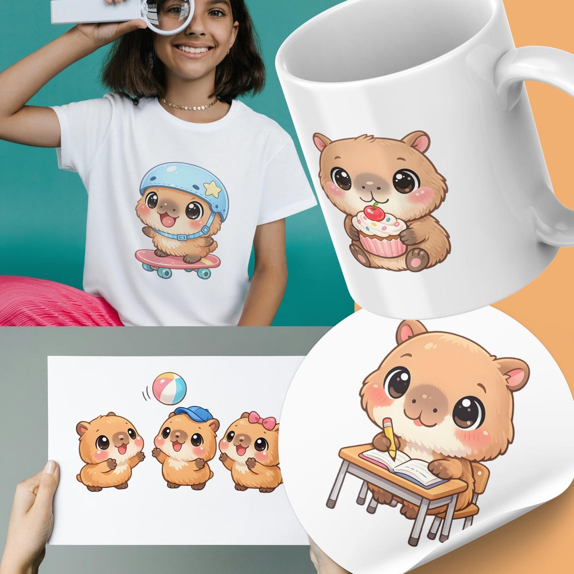 Capybara Clipart for School, Cute Kawaii Animal Digital Download, Kids ...