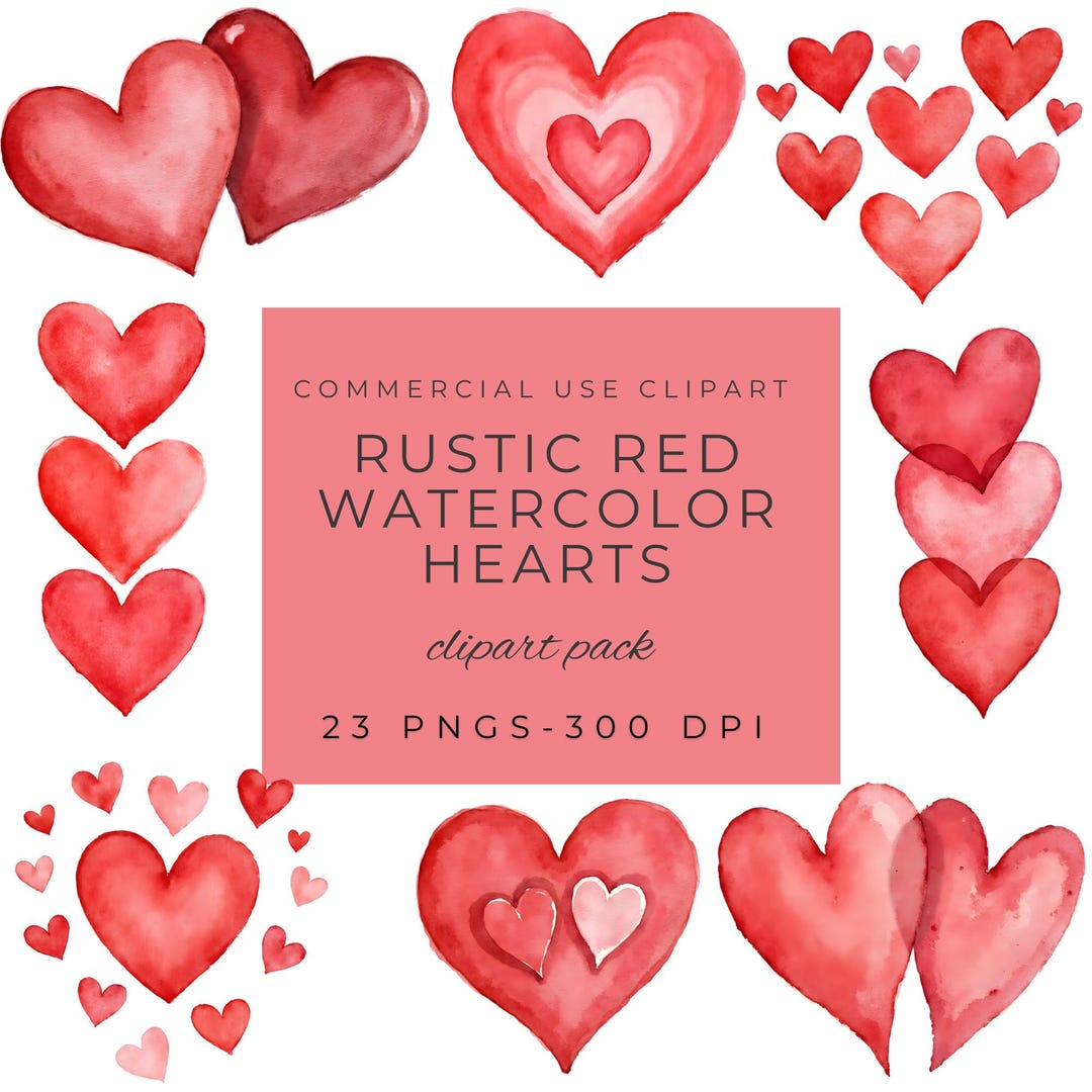 Watercolor Hearts Clipart, Red Love Graphics, Perfect for DIY ...