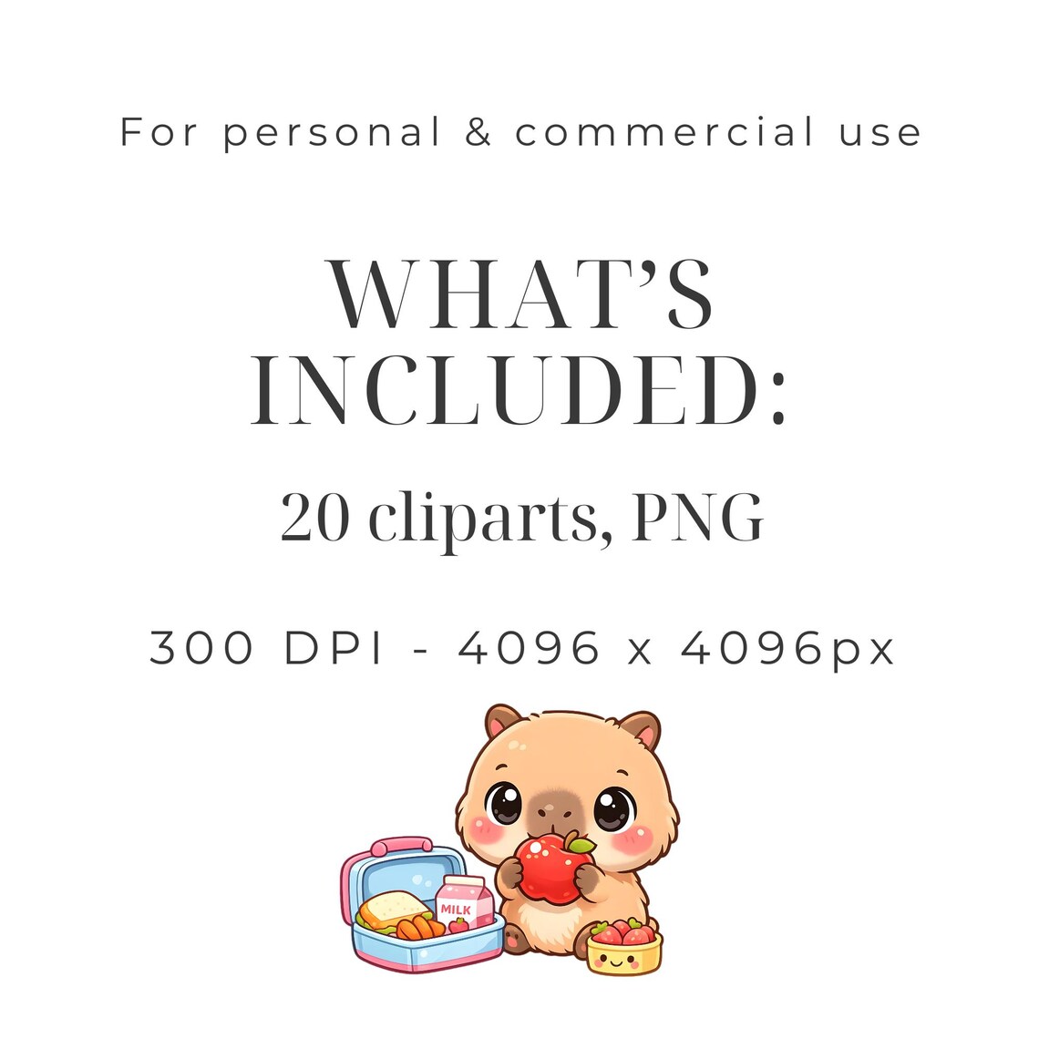 Capybara Clipart for School, Cute Kawaii Animal Digital Download, Kids ...