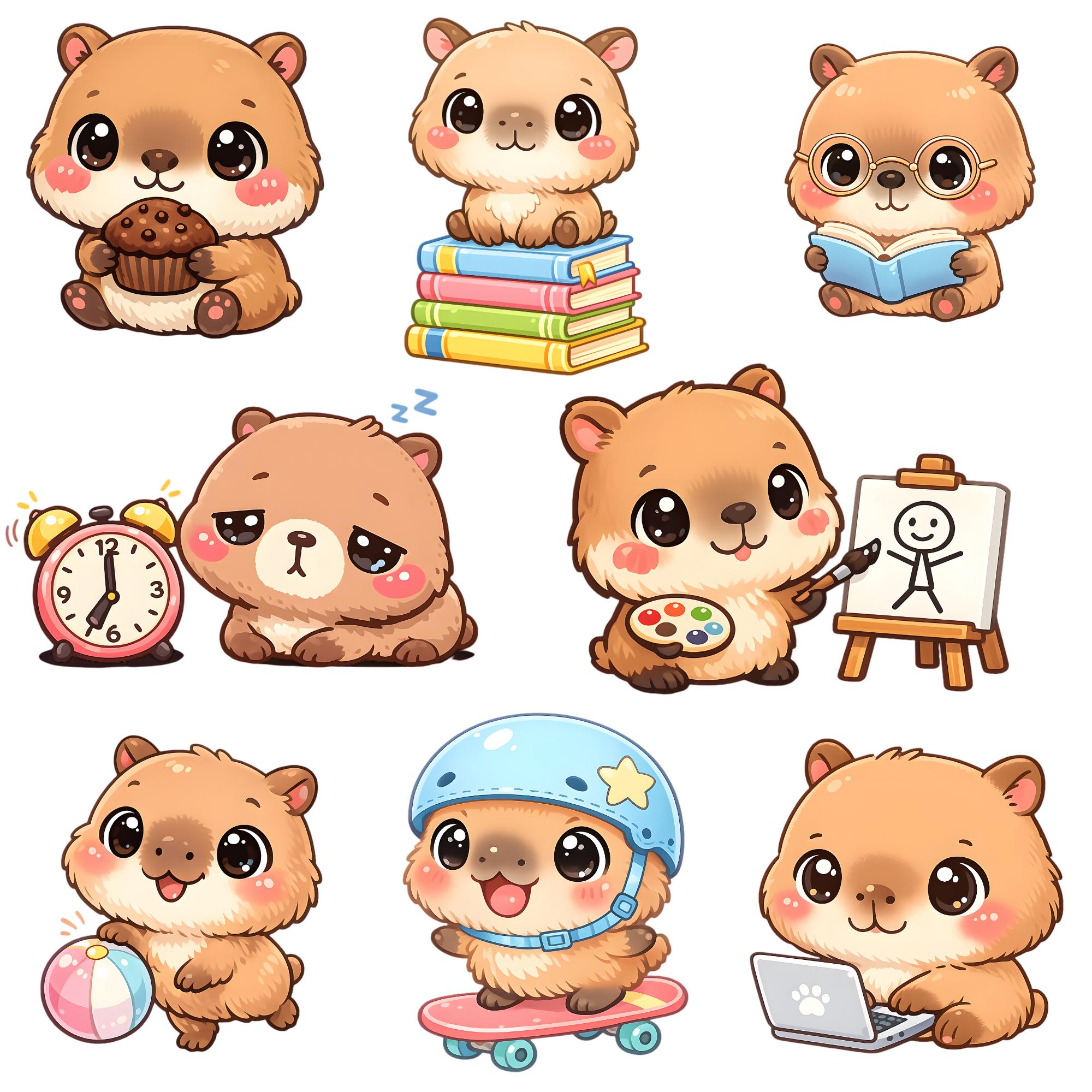 Capybara Clipart for School, Cute Kawaii Animal Digital Download, Kids ...
