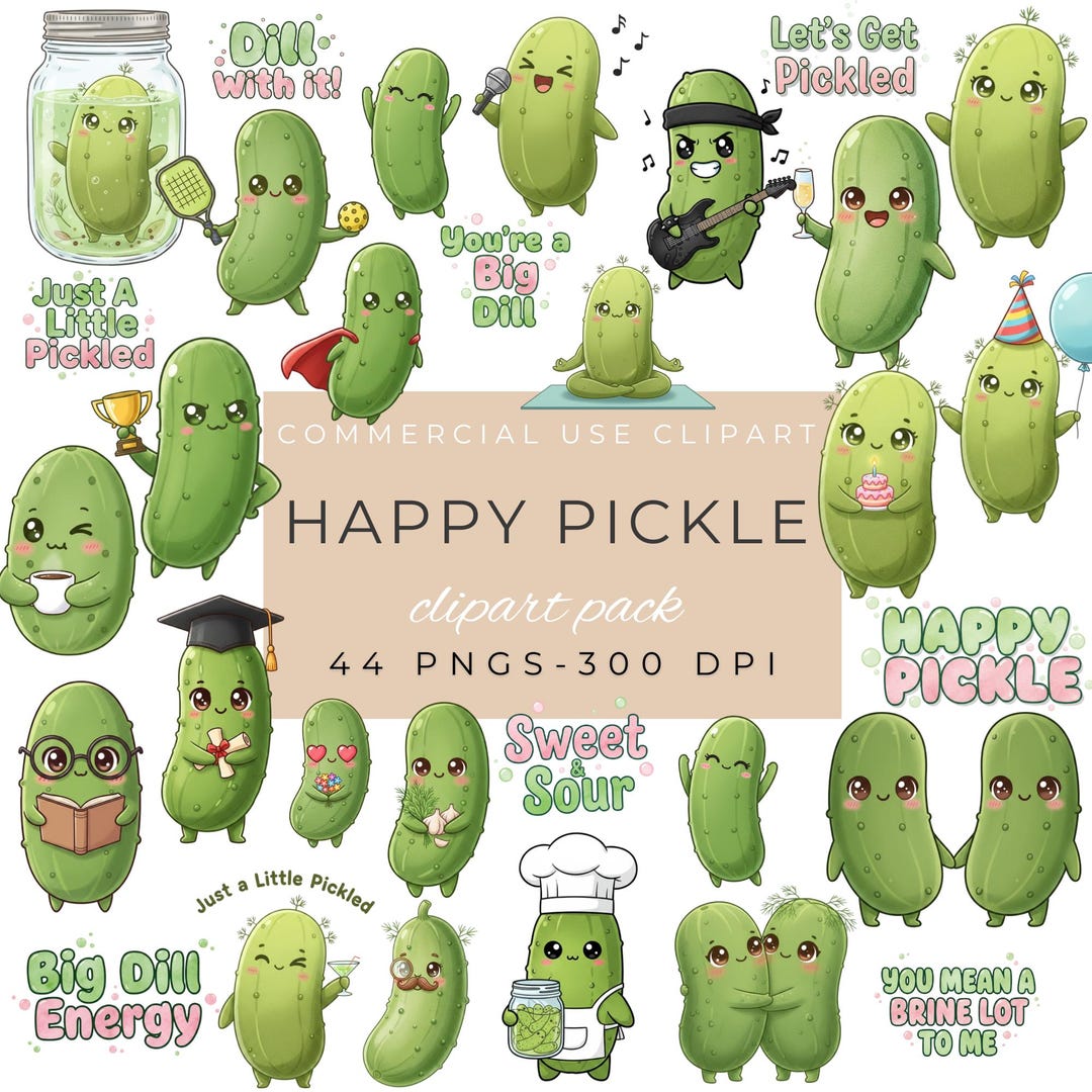 Happy Pickle Clipart, Funny Kawaii Dill Pickle Art, Digital Download ...