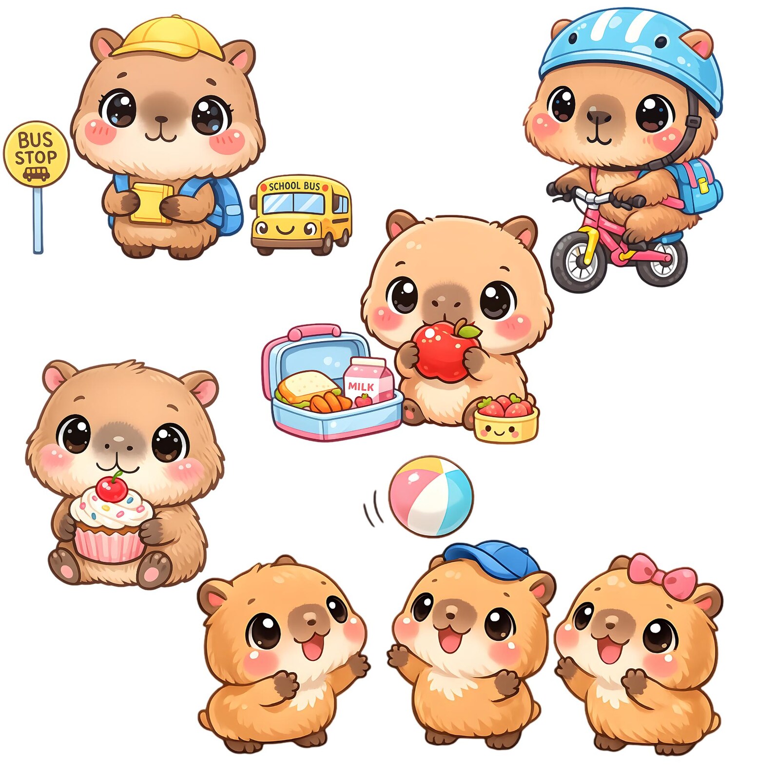 Capybara Clipart for School, Cute Kawaii Animal Digital Download, Kids ...