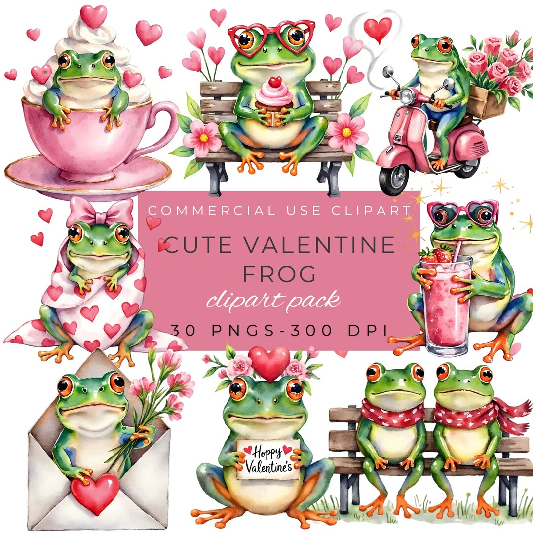 Valentine Frog Clipart - Love Animals Clipart - Wetlands Clipart - Frog ...
