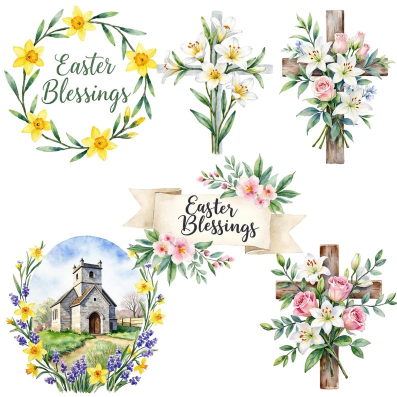 Christian Easter Clipart, Watercolor Jesus PNG, Resurrection Cross Art ...