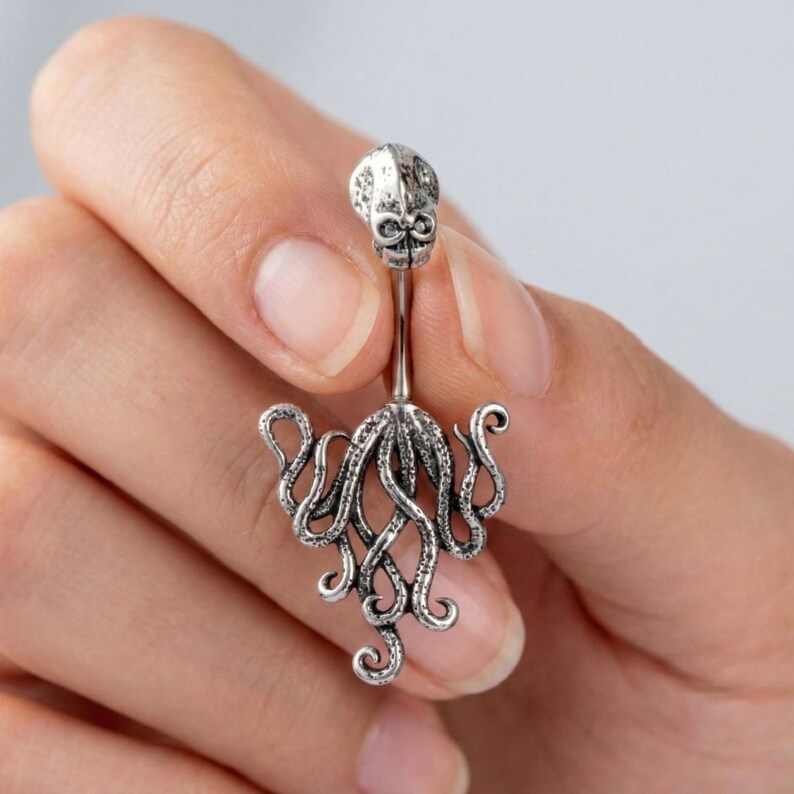 Octopus Belly Button Ring Gothic Navel Piercing Floating Navel Jewelry ...