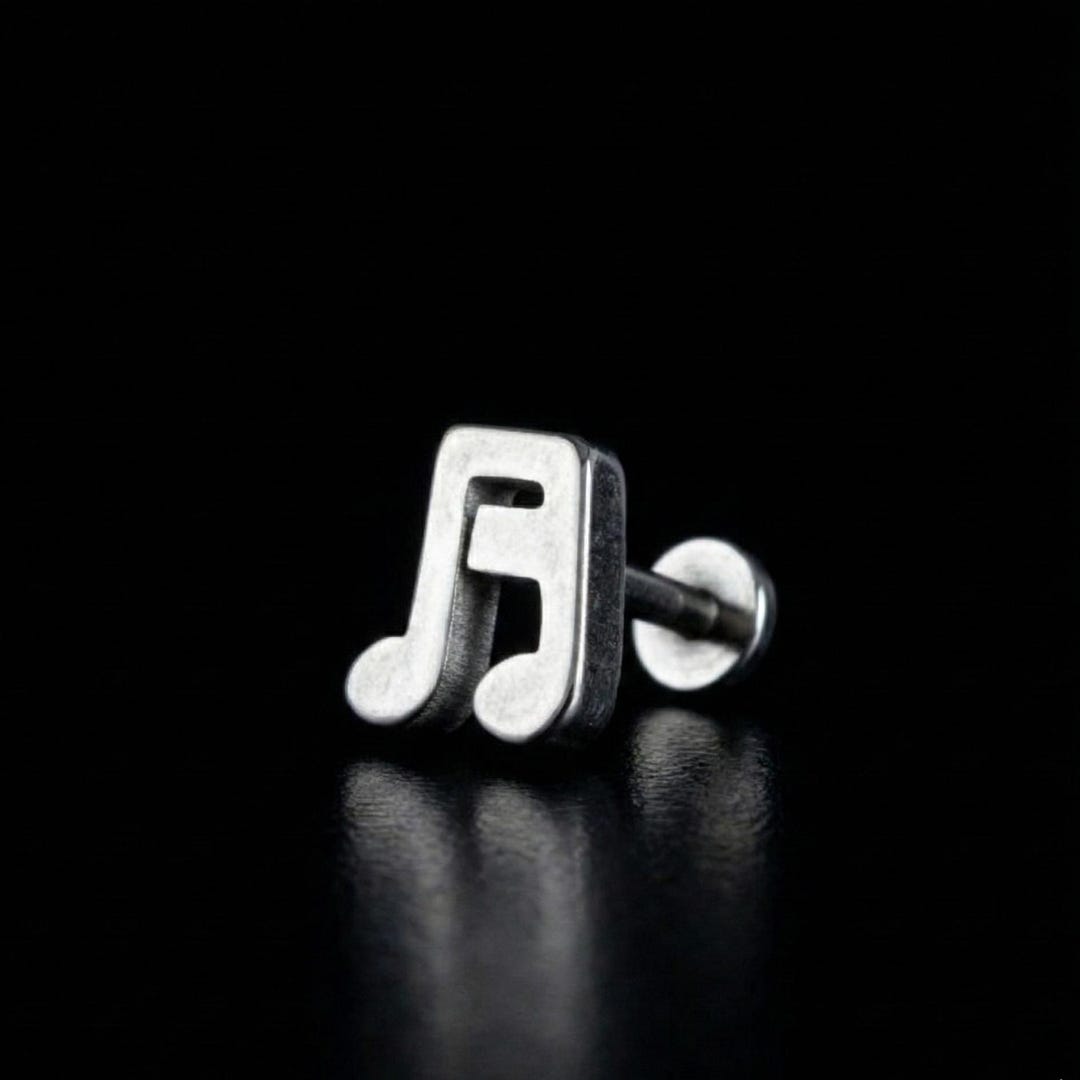 Music Note Gothic Flat Back Helix Stud Earring, Chrome Silver Gothic ...