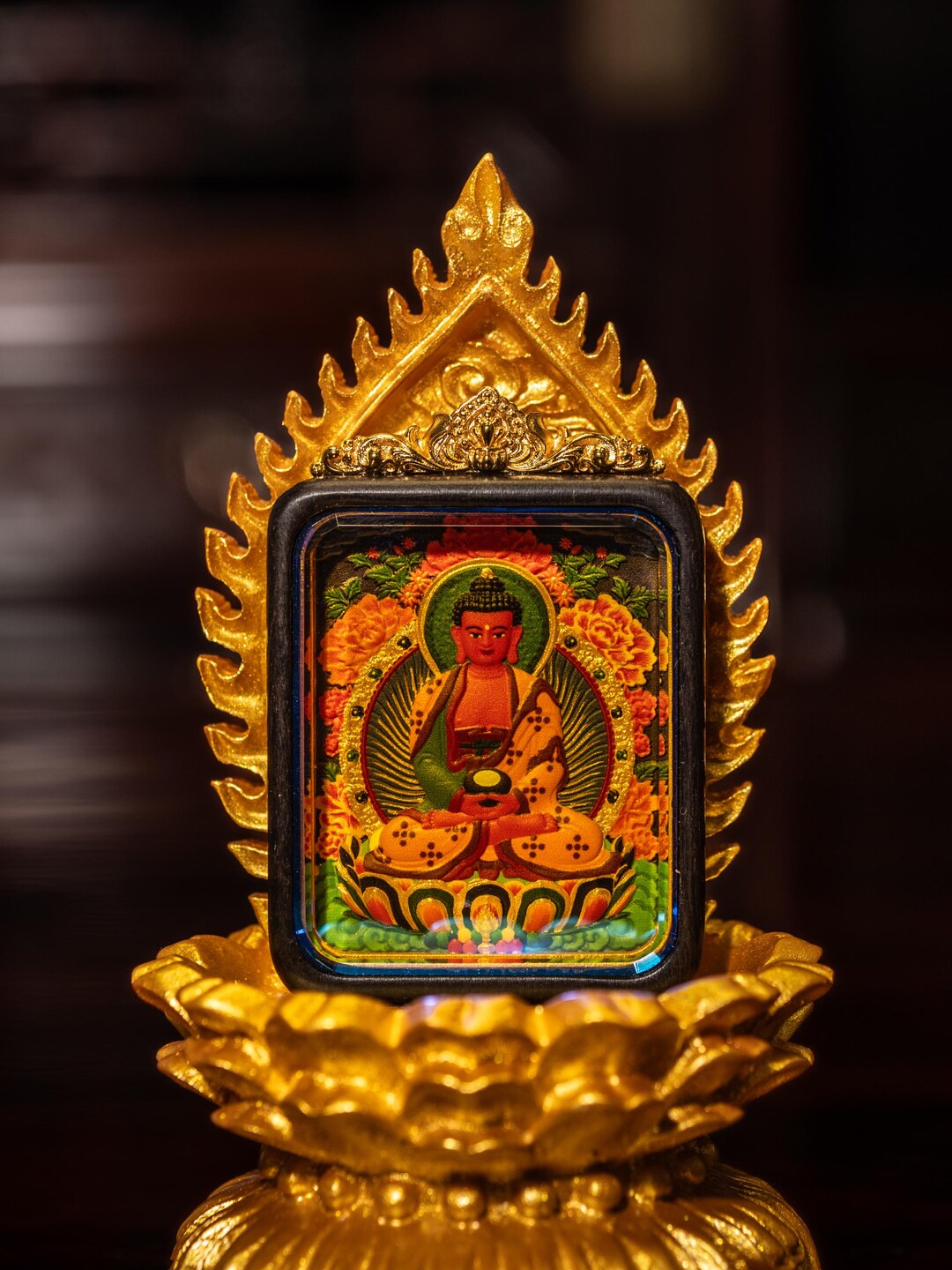 Amitabha Buddha Thangka Pendant, Hand-dyed Buddhist Tsatsa, Sapphire ...