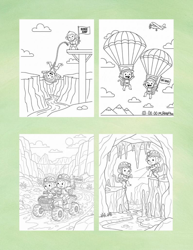 20 Monkey Coloring Pages for Kids, (printable Grayscale Digital ...