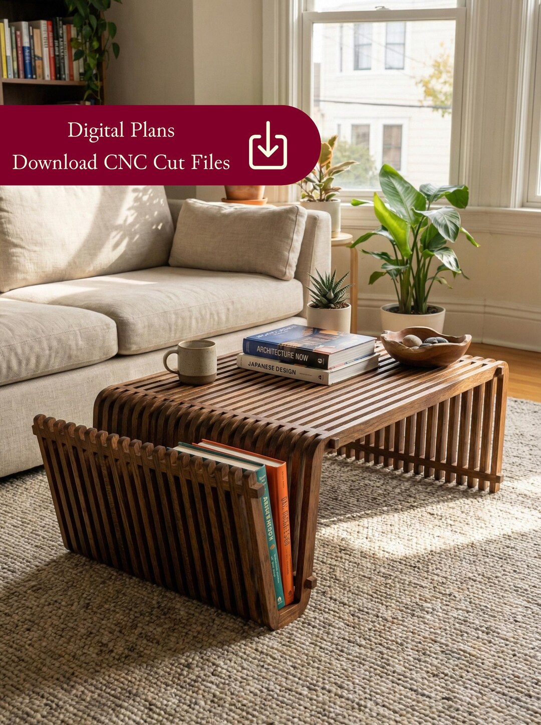Parametric Coffee Table CNC Files | Wavy Wood Center Table DXF Plan ...