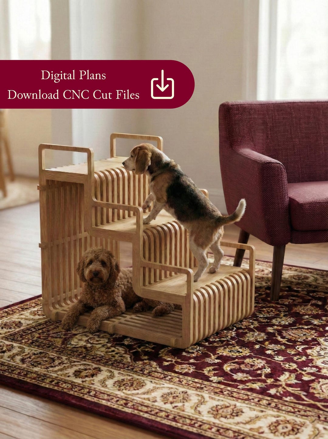 Parametric Dog Steps CNC Files | Modern Pet Stairs With Integrated Bed ...