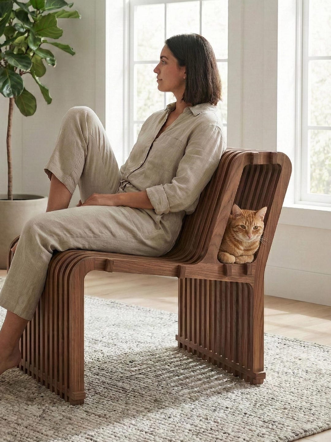 Parametric Lounge Chair CNC Files (DXF) | Modern Wavy Plywood Pet Cubby ...
